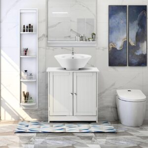 FCH Pedestal Sink, Storage Cabinets with Two Doors and Adjustable Shelves Under Sink Organizer Bathroom Vanity Storage White