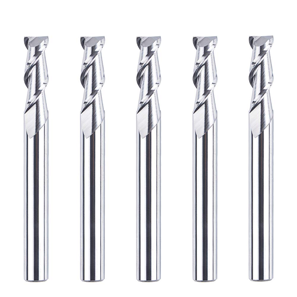 SpeTool 5Pcs Carbide CNC End Mills for Aluminum Machining 2 Flutes Upcut Router Bits 1/4 Inch Shank 2-1/2 Inch Overall Length