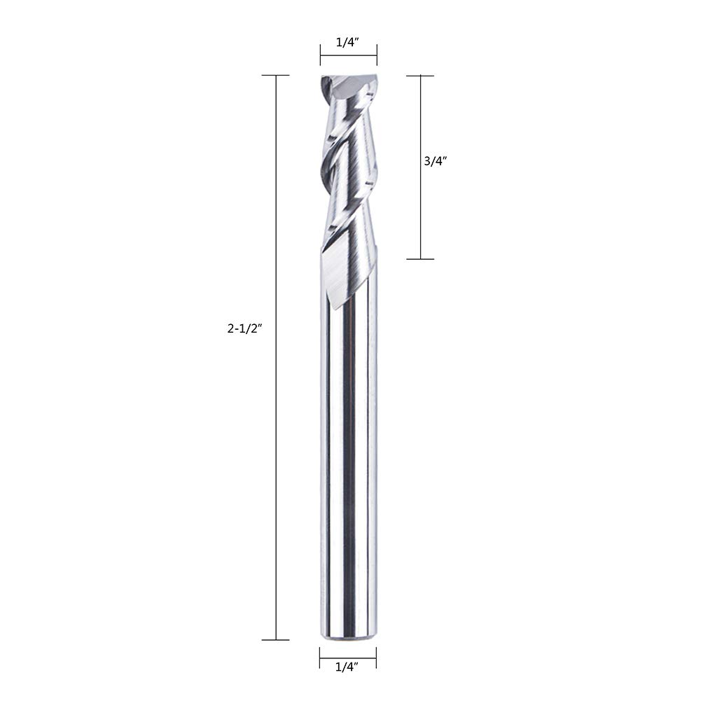 SpeTool 5Pcs Carbide CNC End Mills for Aluminum Machining 2 Flutes Upcut Router Bits 1/4 Inch Shank 2-1/2 Inch Overall Length