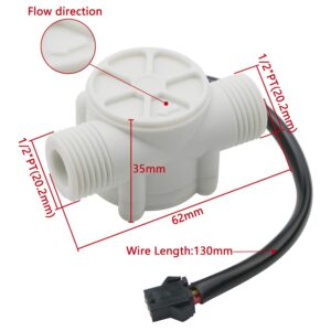 Pxyelec 1Pcs 1/2" High Precision Flow Meter, Hall Effect Water Flow Sensor Switch Flowmeter Fluid Meter, 1-30L/minute