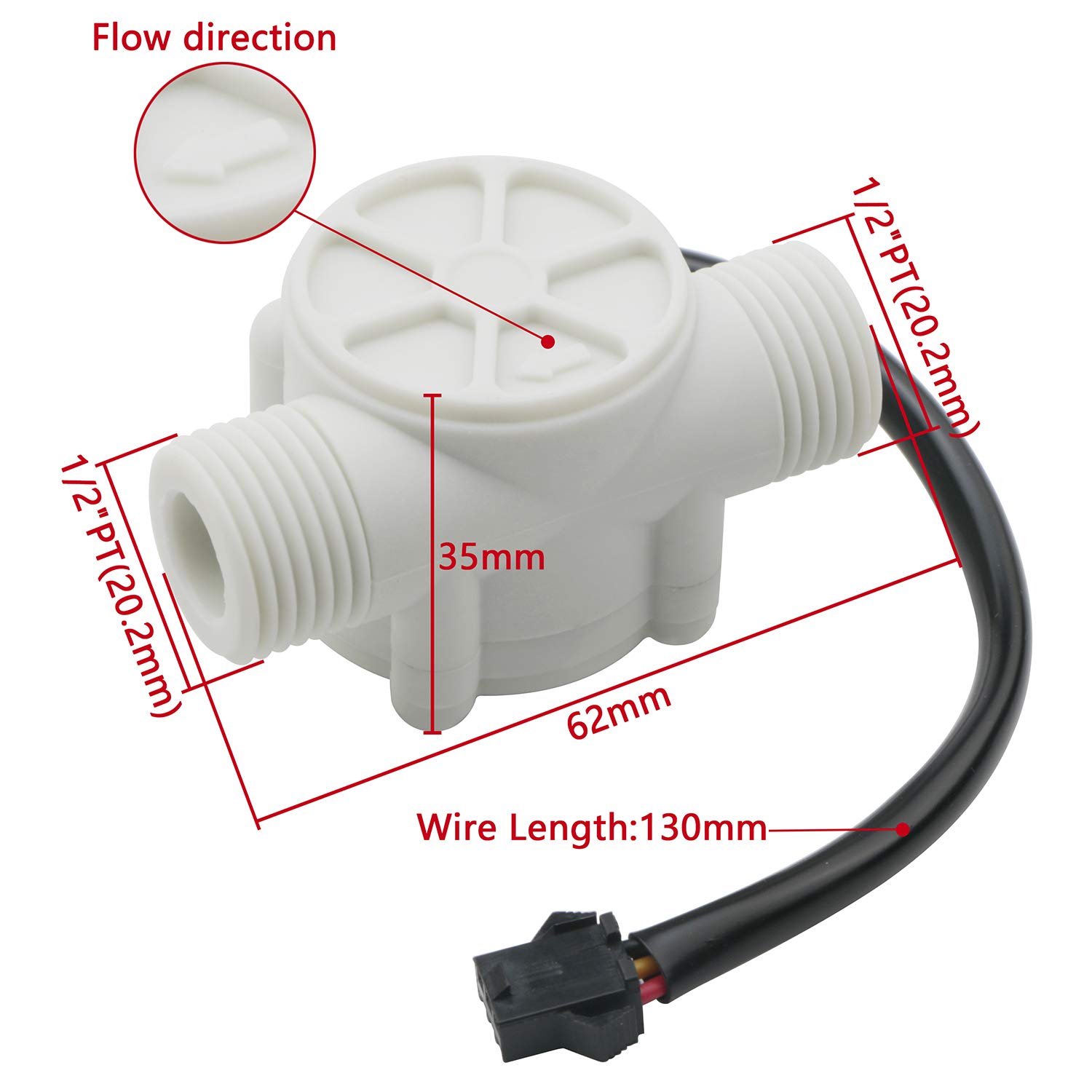 Pxyelec 1Pcs 1/2" High Precision Flow Meter, Hall Effect Water Flow Sensor Switch Flowmeter Fluid Meter, 1-30L/minute