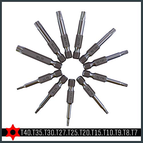 HORUSDY 11-Piece Tamper Resistant Star Bits, S2 Steel, T7 - T40 Security Torx Bit Set