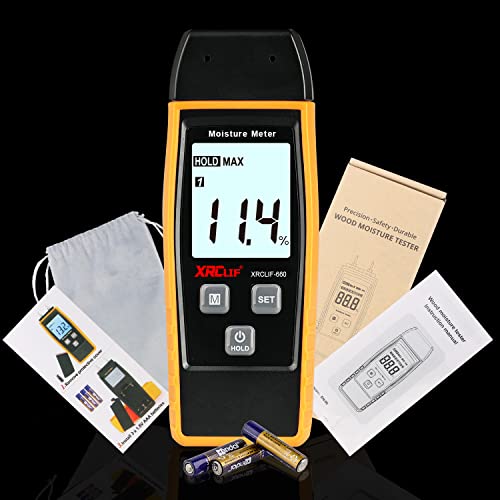 XRCLIF Wood Moisture Meter - Digital Moisture Meter for Wallls/Firewood/Lumber/Mortar, Handheld Wood Humidity Meter, Moisture Detector for Walls