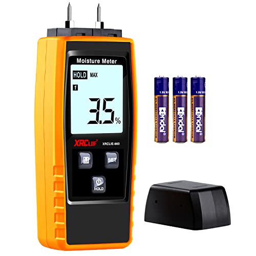 XRCLIF Wood Moisture Meter - Digital Moisture Meter for Wallls/Firewood/Lumber/Mortar, Handheld Wood Humidity Meter, Moisture Detector for Walls