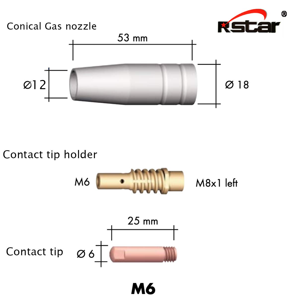 13PCS Mig Welding Nozzle Welder Torch Nozzles Consumables Gold Tip Holder Contact Tips Gas nozzle Set 15AK MB15 Mig Torch Nozzle