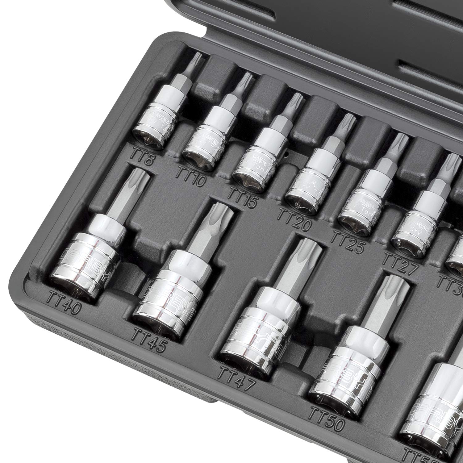 CARBYNE Tamper Proof Torx (aka Tamper Torx or Security Torx) Bit Socket Set - 14 Piece, T-8 to T-60 Sizes, S2 Steel Bits, CRV Sockets | 1/4-inch, 3/8-inch & 1/2-inch Drive