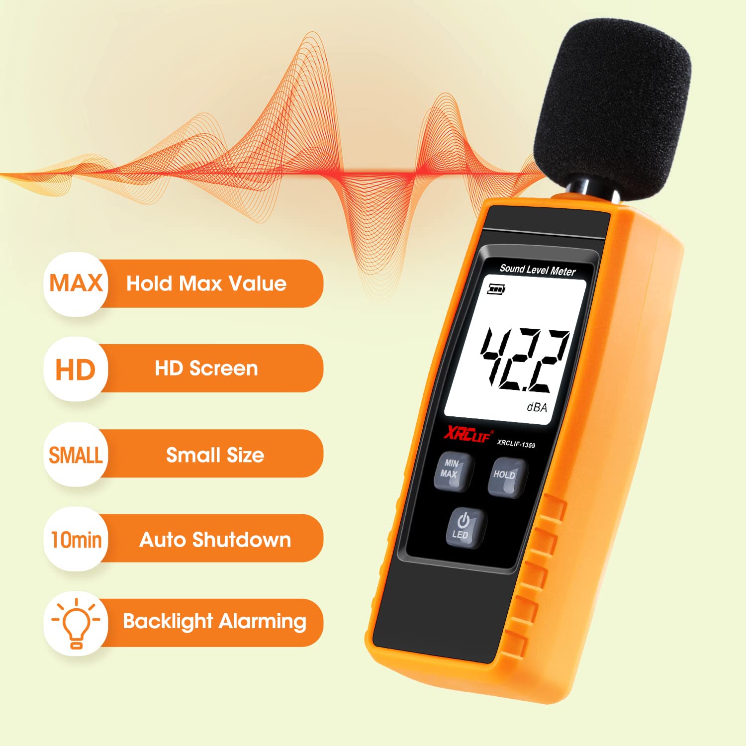 Decibel Meter Sound Level Reader 30-130dB(A), Hand-held Sound Noise Meter with Backlight Alarm, Digital Noise Meter Decibel Monitoring Tester Calibrated Audio Noise Volume Measuring Instrument