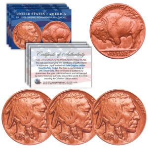 full date buffalo indian nickels us coins - genuine rose gold plated - qty of 3