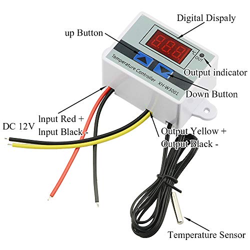 XINGYHENG XH-W3001 DC 12V 10A Microcomputer Digital Temperature Controller Digital Display Thermostat Control Switch and NTC 10K Thermistor Sensors Digital Temperature Probe (12V 120W)