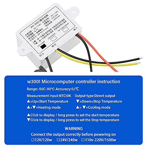 XINGYHENG XH-W3001 DC 12V 10A Microcomputer Digital Temperature Controller Digital Display Thermostat Control Switch and NTC 10K Thermistor Sensors Digital Temperature Probe (12V 120W)