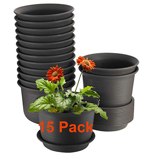 ZOUTOG 𝟏𝟓 𝑷𝒂𝒄𝒌 𝑷𝒍𝒂𝒏𝒕 𝑷𝒐𝒕𝒔, 6 inches Plastic Planters with Drainage Hole and Tray, Plants Not Included