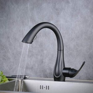 Beelee Kitchen Sink Faucets with 360 ° Rotation Pull Out Swivel Spout,Single Handle Mixer Kitchen Faucets with 2-Function Sprayer, Black,BLSS1749B