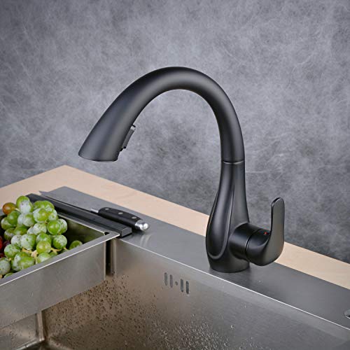 Beelee Kitchen Sink Faucets with 360 ° Rotation Pull Out Swivel Spout,Single Handle Mixer Kitchen Faucets with 2-Function Sprayer, Black,BLSS1749B