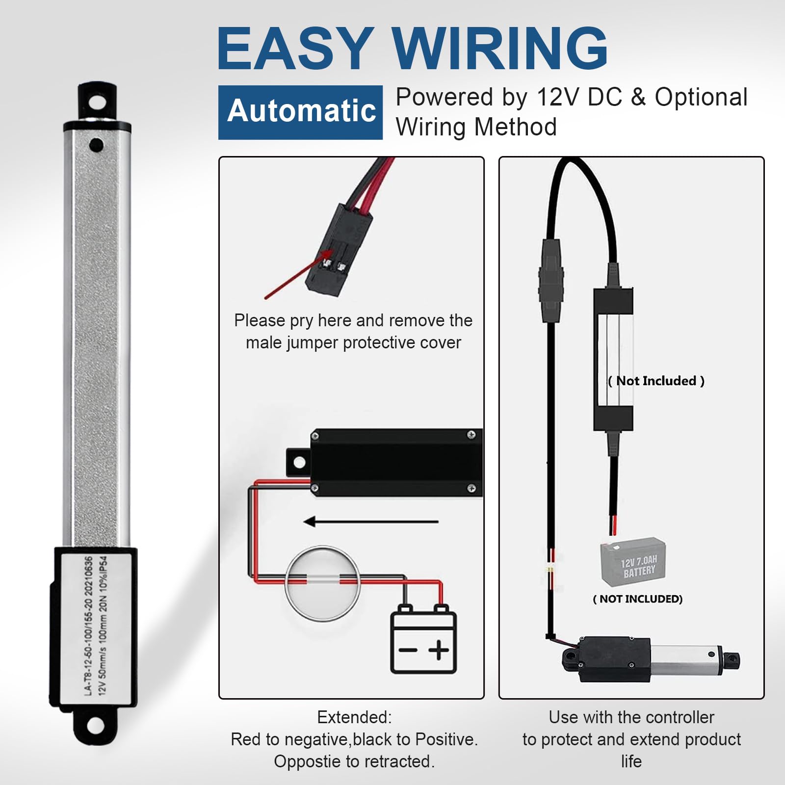 DC HOUSE Mini Electric Linear Actuator Stroke 4"–Force 4.5 lbs–12V | High-Speed 1.97"/sec–Weight 0.25KG Ideal for Intelligent Range Hood, Fan Blades, Cabinets, Robotics, Home Automation