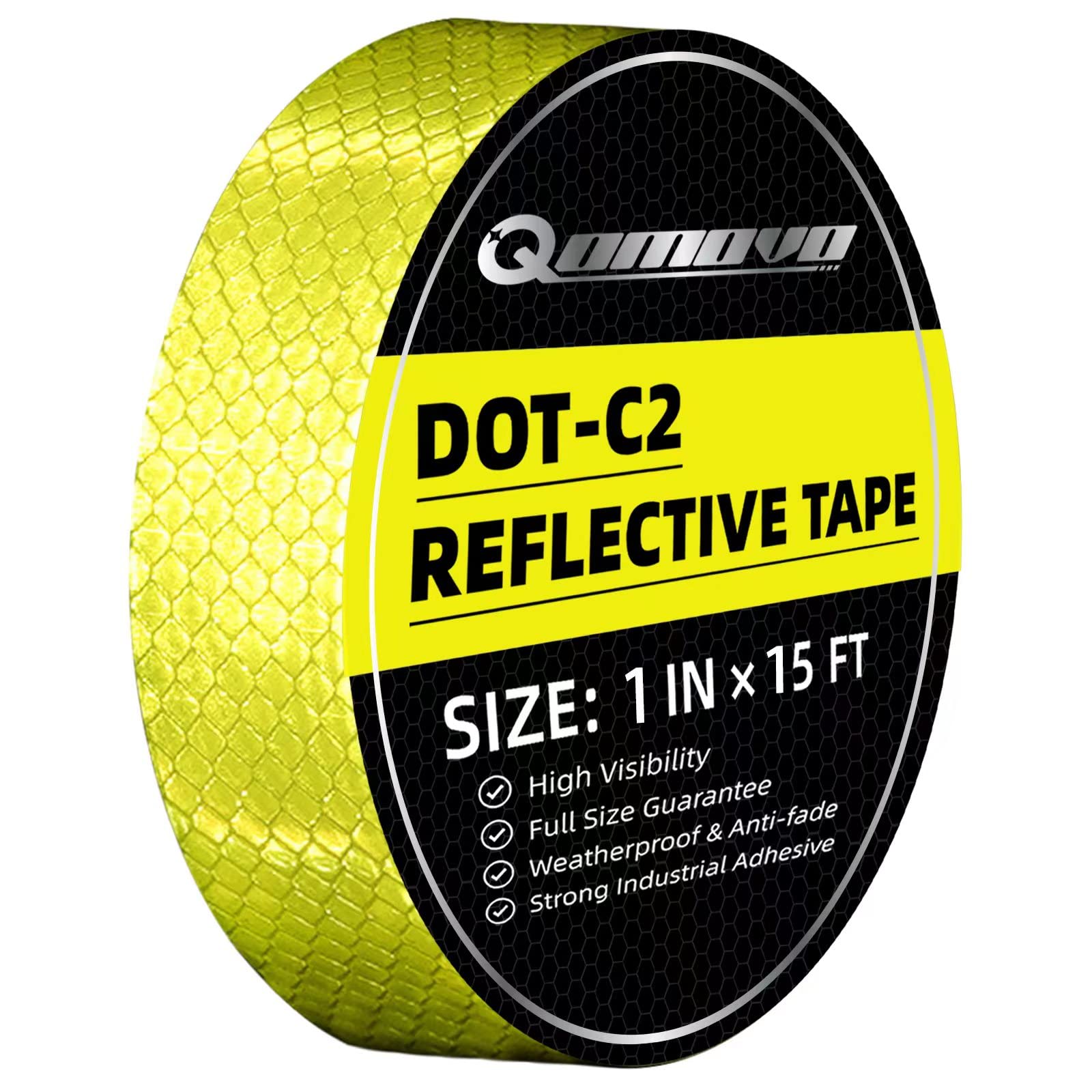 Qomovo DOT High-Intensity Fluorescent Yellow Reflective Tape Conspicuity Safety Warnning Adhesive Tape(1in x 15ft)