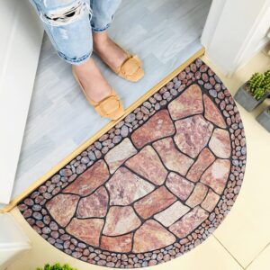 MANO Front Door Mat Outdoor Entrance, Heavy Duty Doormat Half Circle Rug for Outside Entry, Welcome Mat for Indoor Half Round Door Mats with Non Slip Rubber (21" x 33", Cobble)