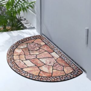 MANO Front Door Mat Outdoor Entrance, Heavy Duty Doormat Half Circle Rug for Outside Entry, Welcome Mat for Indoor Half Round Door Mats with Non Slip Rubber (21" x 33", Cobble)