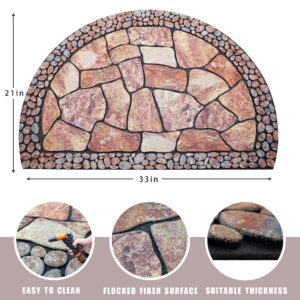 MANO Front Door Mat Outdoor Entrance, Heavy Duty Doormat Half Circle Rug for Outside Entry, Welcome Mat for Indoor Half Round Door Mats with Non Slip Rubber (21" x 33", Cobble)