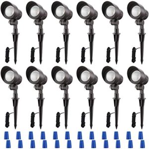 leonlite 12-pack low voltage led landscape spotlight, 3000k warm white, 4w 12v pathway lights outdoor cri90+, aluminum housing spot lights for garden yard lighting, etl listed, bronze finish