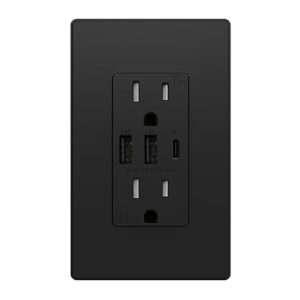 elegrp usb outlets receptacles, 3-port usb c wall outlet, 30w 6.0a usb electrical outlet, 15 amp tamper-resistant outlet with usb c ports, ul listed, screwless wall plate included, 1 pack, matte black