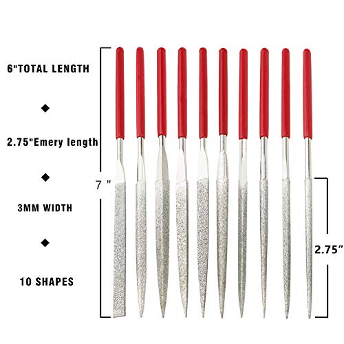 KALIM 10Pcs Mini Diamond Needle File Set 6 Inch Total Length 150 Grit Diamond File(Usable File Length:2-3/4 Inch)