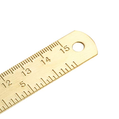 uxcell Straight Ruler 150mm 6 Inch Brass Measuring Tool with Hanging Hole 2pcs