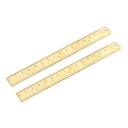 uxcell Straight Ruler 150mm 6 Inch Brass Measuring Tool with Hanging Hole 2pcs