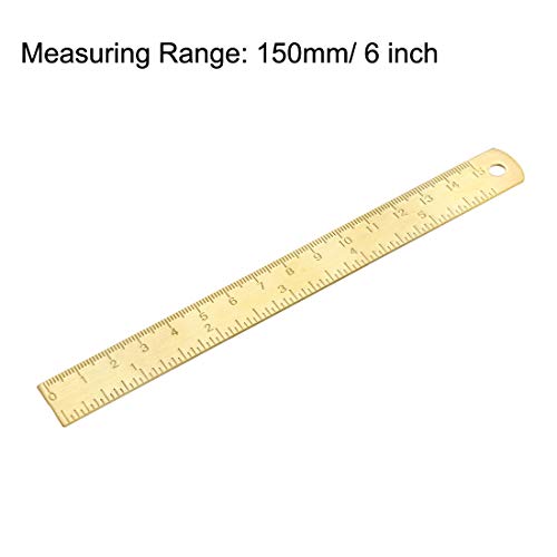 uxcell Straight Ruler 150mm 6 Inch Brass Measuring Tool with Hanging Hole 2pcs