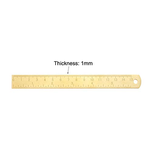 uxcell Straight Ruler 150mm 6 Inch Brass Measuring Tool with Hanging Hole 2pcs