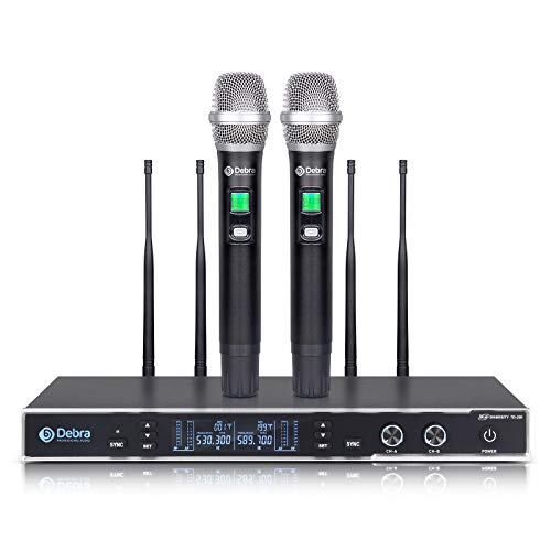 D Debra Audio New Model TD-220 Professional UHF True Diversity 2 Channel Wireless Microphones System with 2 Cordless Handheld Mic