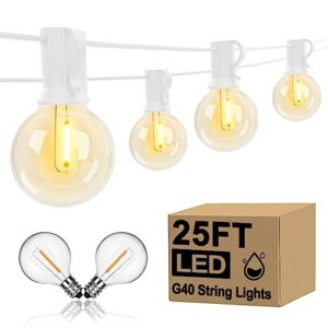 25ft led outdoor string lights christmas, g40 globe patio string lights waterproof with 27 shatterproof led bulbs, hanging christmas decorations lights for backyard porch garden bistro party- white