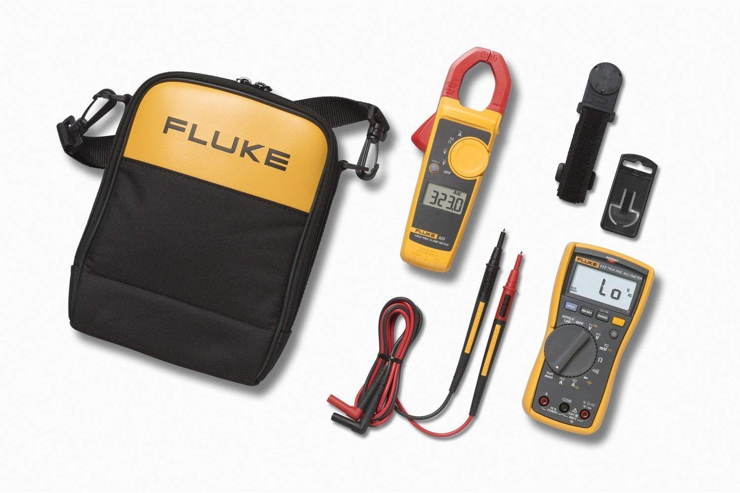 Fluke 117/323 KIT Multimeter and Clamp Meter Combo Kit + AC175 Threaded Slide-on Alligator Clip Set with Flexible Boots