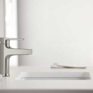 KOHLER 74021-4-BN Taut Single-Handle Bathroom Faucet with Pop-Up Drain, One Hold Bathroom Sink Faucet with Escutcheon, Vibrant Brushed Nickel