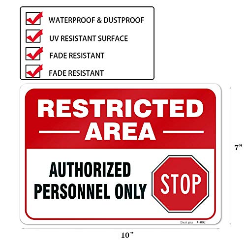 Restricted Area Authorized Personnel Only Sign 4-Pack 10x7 Inches High-Adhesive Safety Stickers for Workplace and Private Premises, Weatherproof, Easy to Stick