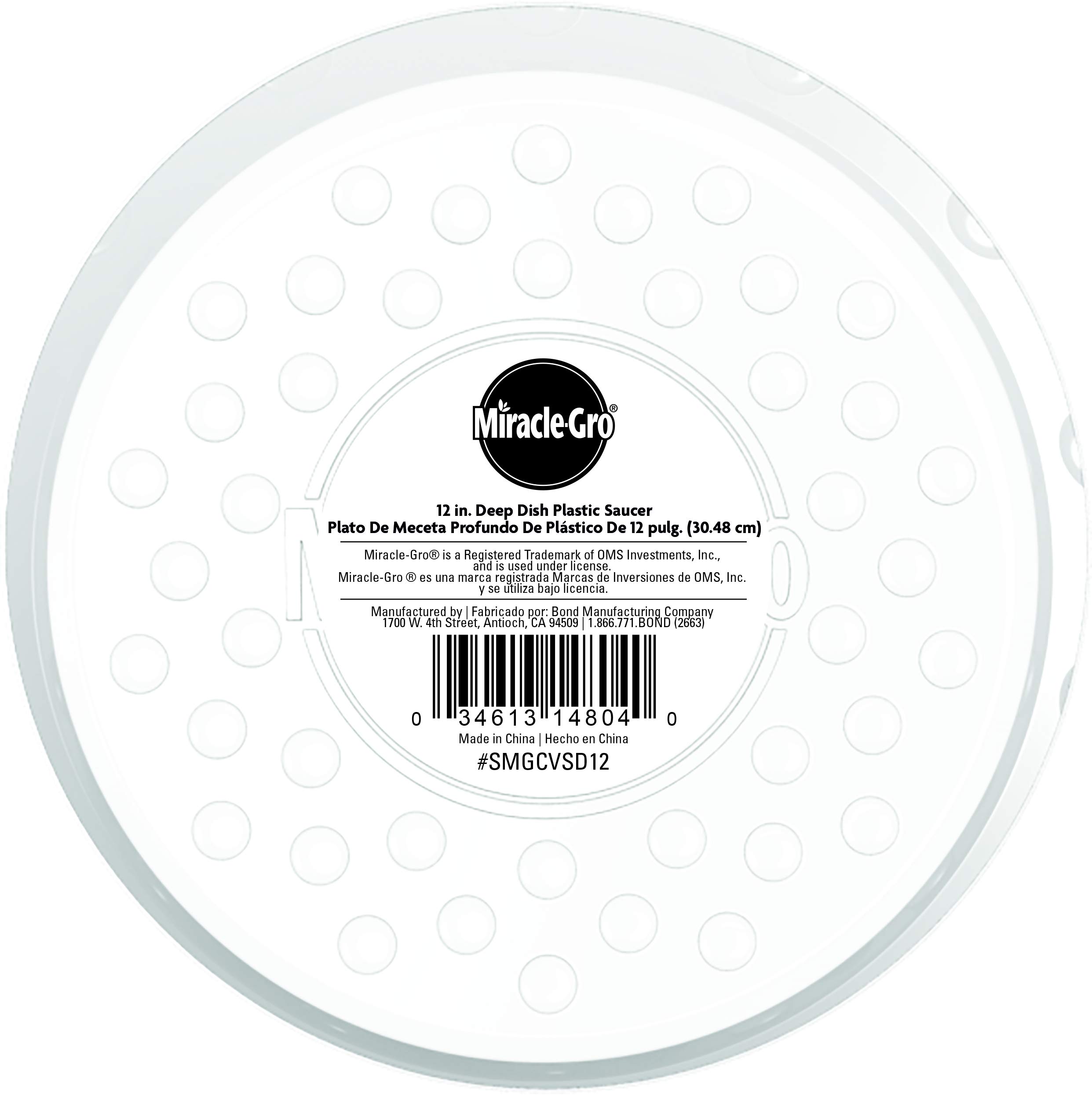 Miracle-Gro SMGCVSD12 12" Deep Plastic Saucer, Clear