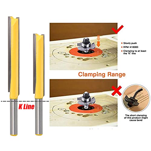 Yakamoz 2Pcs 1/4-Inch Shank Long Straight Router Bit Set Double Flute Straight Bits Wood Milling Cutter Woodworking Tools with 2" & 3" Cutting Height, 3/8" Cutting Dia.