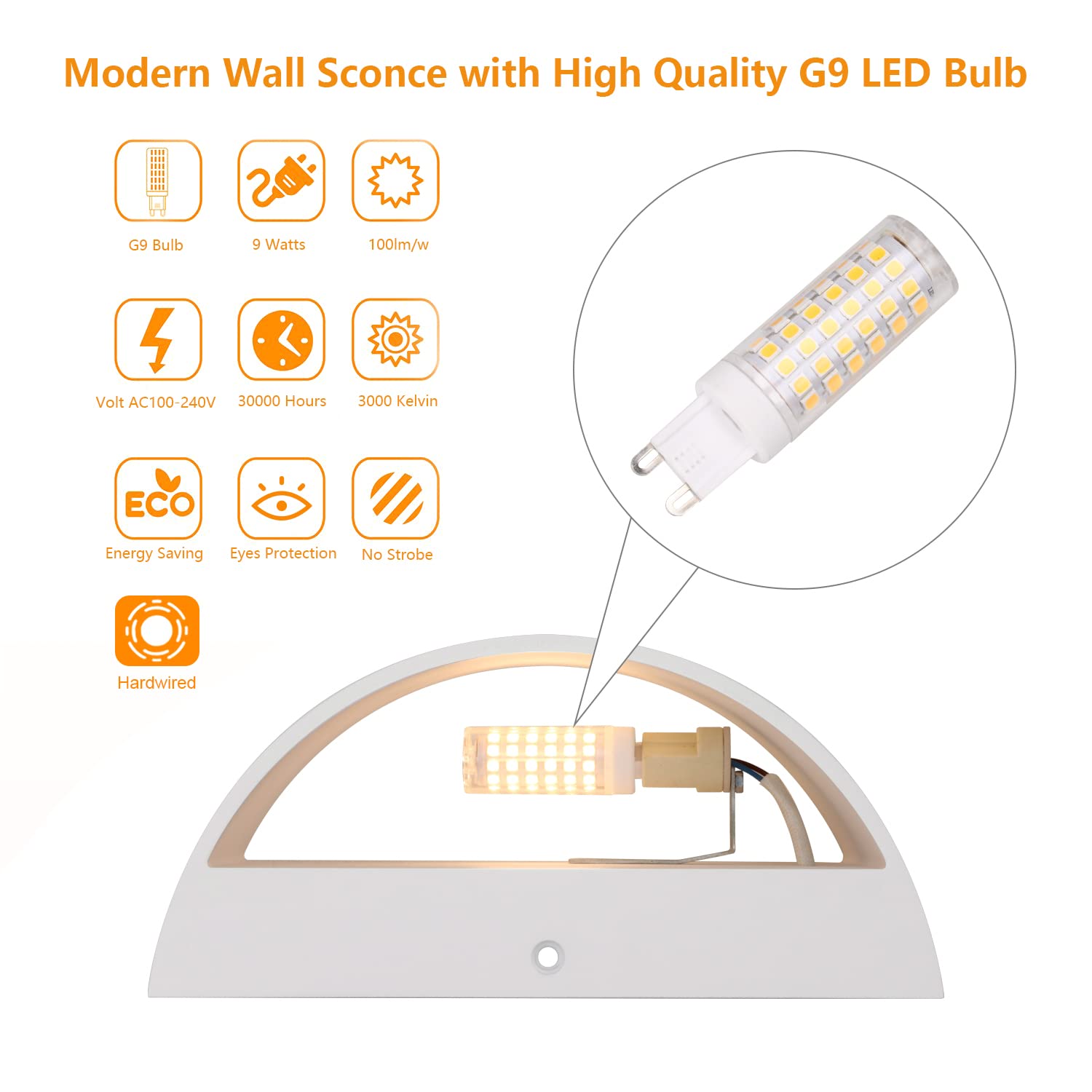 Aipsun Aluminum Modern Indoor LED Wall Sconce Hardwired Interior Wall Lights Set of 2 Up and Down Wall Mount Light for Living Room Bedroom Hallway Corridor Warm White 3000K(with G9 Bulbs)