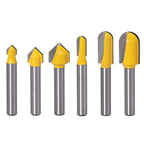 Yakamoz 6Pcs 1/4" Shank Carbide 90 Degree V-Groove and Round Nose Groove Router Bit Set 3D CNC Signmaking Lettering Engraving Cutter Woodworking Carving Cutting Tool