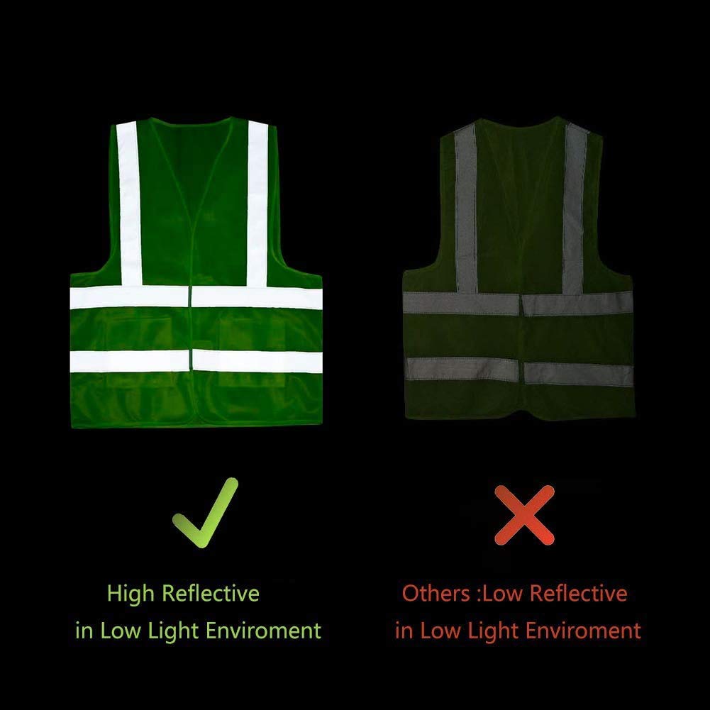 JSungo High Visibility Safety Vest 10 Pack, Yellow Reflective Vest with 2 Inch Hi vis Silver Strip, Construction Vest for Men & Women, Universal Size