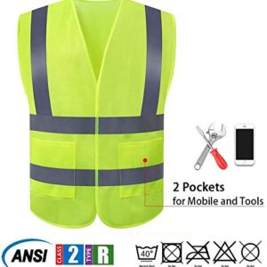 JSungo High Visibility Safety Vest 10 Pack, Yellow Reflective Vest with 2 Inch Hi vis Silver Strip, Construction Vest for Men & Women, Universal Size