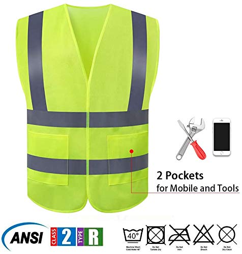 JSungo High Visibility Safety Vest 10 Pack, Yellow Reflective Vest with 2 Inch Hi vis Silver Strip, Construction Vest for Men & Women, Universal Size