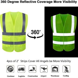 JSungo High Visibility Safety Vest 10 Pack, Yellow Reflective Vest with 2 Inch Hi vis Silver Strip, Construction Vest for Men & Women, Universal Size