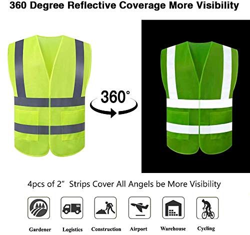 JSungo High Visibility Safety Vest 10 Pack, Yellow Reflective Vest with 2 Inch Hi vis Silver Strip, Construction Vest for Men & Women, Universal Size