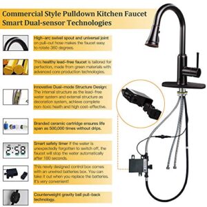 Atalawa Touchless Kitchen Sink Faucets with Pull Down Sprayer,Kitchen Faucet with Pull Out Sprayer Single-Hole and 3 Hole Deck-Mount,3 Mode Single Handle Oil Rubbed Bronze Easy to Install,Spot Resist