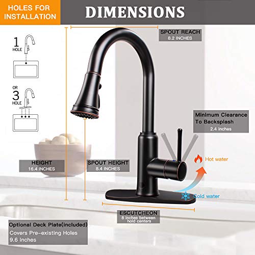 Atalawa Touchless Kitchen Sink Faucets with Pull Down Sprayer,Kitchen Faucet with Pull Out Sprayer Single-Hole and 3 Hole Deck-Mount,3 Mode Single Handle Oil Rubbed Bronze Easy to Install,Spot Resist