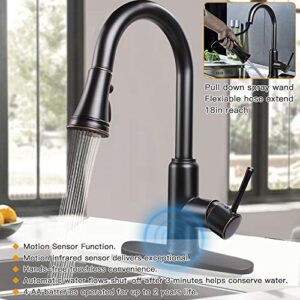 Atalawa Touchless Kitchen Sink Faucets with Pull Down Sprayer,Kitchen Faucet with Pull Out Sprayer Single-Hole and 3 Hole Deck-Mount,3 Mode Single Handle Oil Rubbed Bronze Easy to Install,Spot Resist