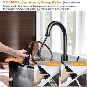 Atalawa Touchless Kitchen Sink Faucets with Pull Down Sprayer,Kitchen Faucet with Pull Out Sprayer Single-Hole and 3 Hole Deck-Mount,3 Mode Single Handle Oil Rubbed Bronze Easy to Install,Spot Resist