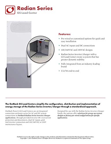 OutBack Power GSLC-PV-300VDC Prewired 300VDC GSLC for FM100 Charge Controllers with Two 175 Amp Inverter Disconnects, 120/240 VAC Inverter Bypass