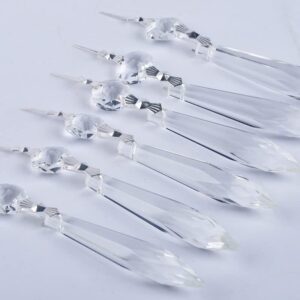 20Pcs Chandelier Icicle Crystal Prisms with Bead Crystals Lighting Lamp Replacement Parts (63mm, Clear)