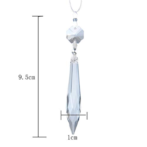 20Pcs Chandelier Icicle Crystal Prisms with Bead Crystals Lighting Lamp Replacement Parts (63mm, Clear)